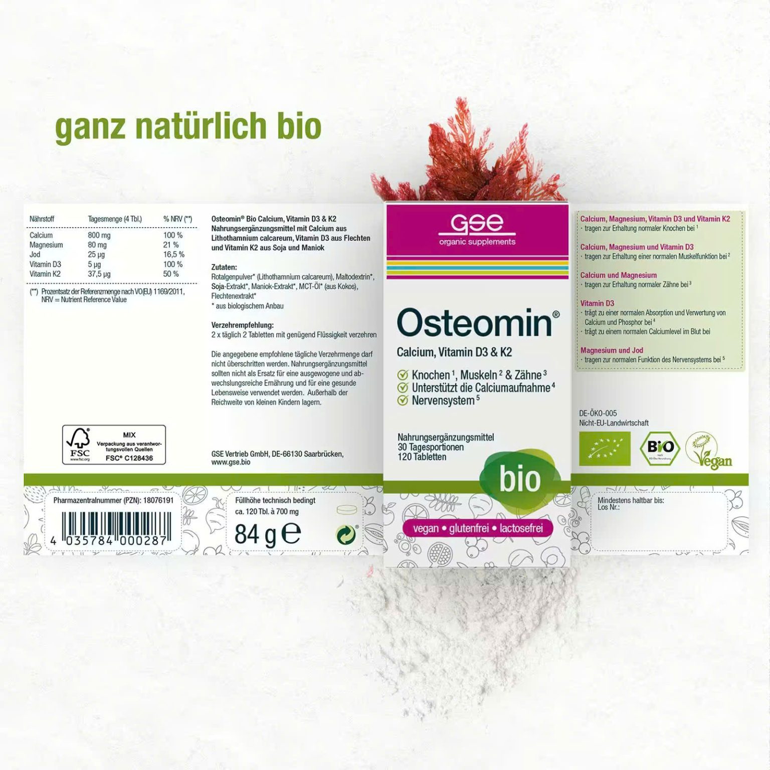 Viên uống bổ sung canxi, magie, D3, K2 hữu cơ Osteomin GSE Lọ 120v ...